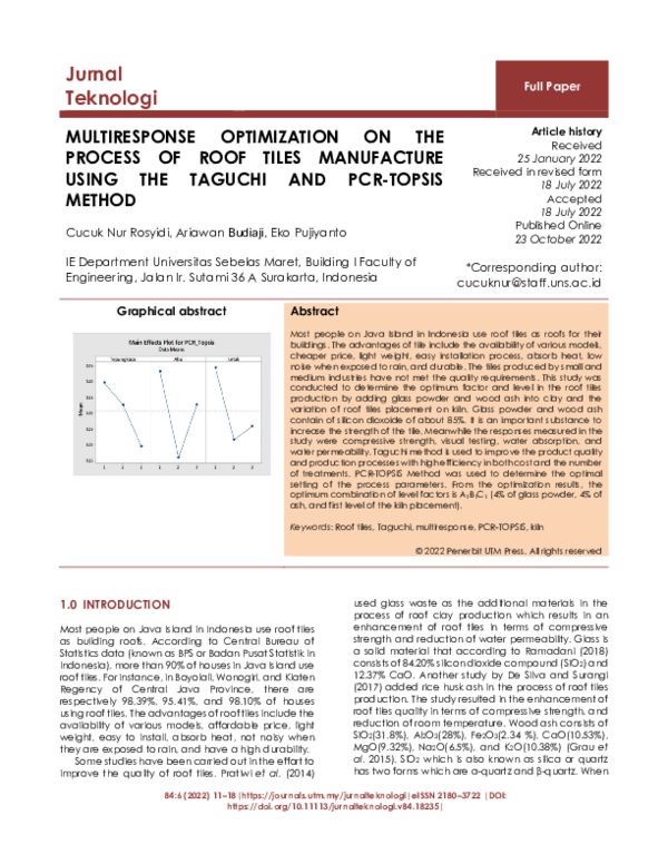 (PDF) Optimizing Roof Tile Production Using Taguchi and PCR-TOPSIS