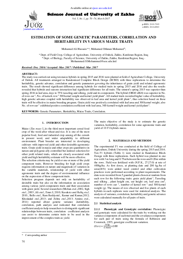 (PDF) Genetic Parameters and Heritability in Maize