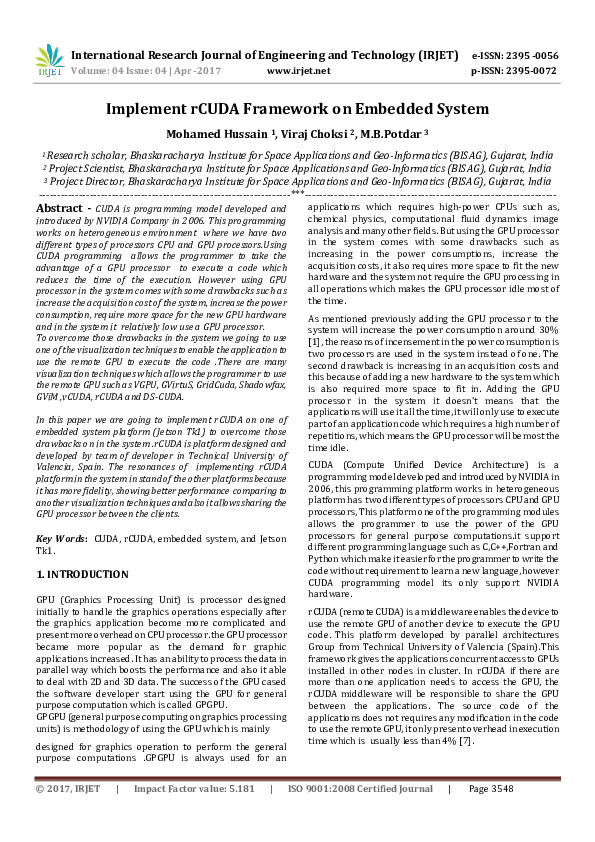 (PDF) Implement rCUDA Framework on Embedded System