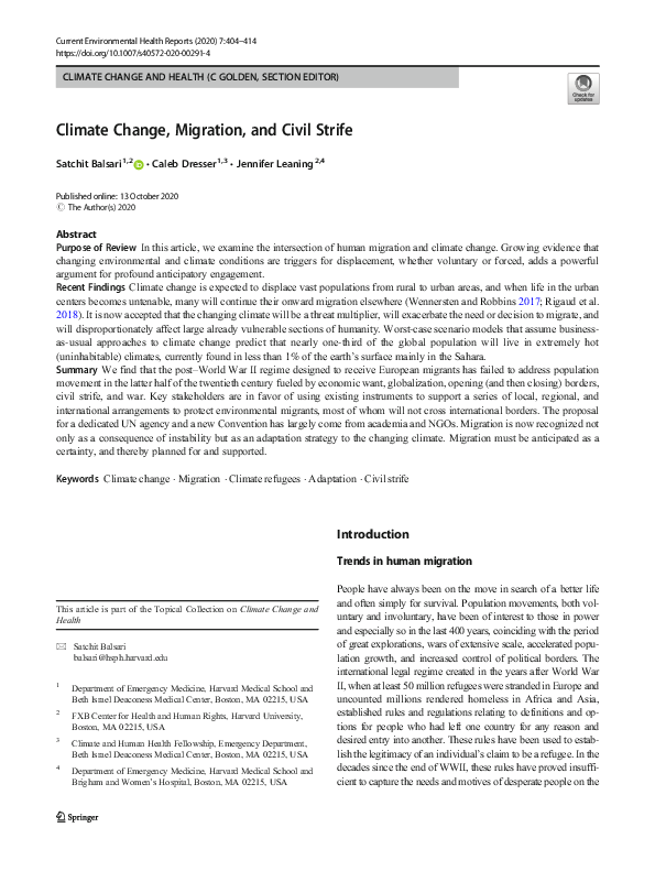 (PDF) Climate Change, Migration, and Civil Strife