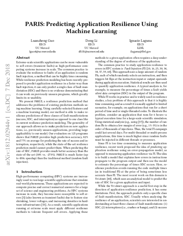 (PDF) PARIS: Machine Learning for Enhanced Application Resilience