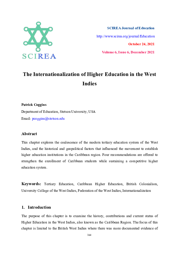 (PDF) The Internalization of Higher Education in the West Indies