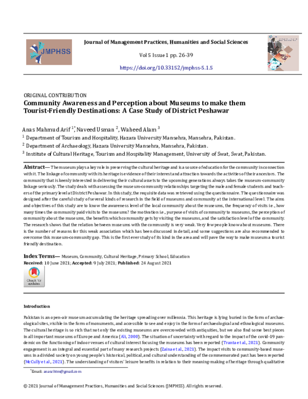 (PDF) Community Awareness and Perception about Museums to make them ...