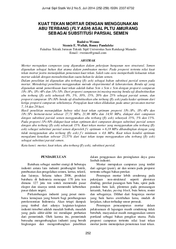 (PDF) Kuat Tekan Mortar Dengan Menggunakan Abu Terbang (Fly Ash) Asal ...