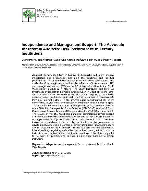 (PDF) Independence and Management Support: The Advocate for Internal ...