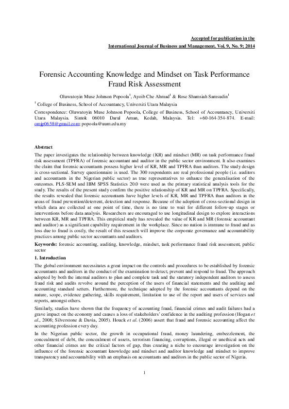 (PDF) Forensic Accounting Knowledge and Mindset on Task Performance ...