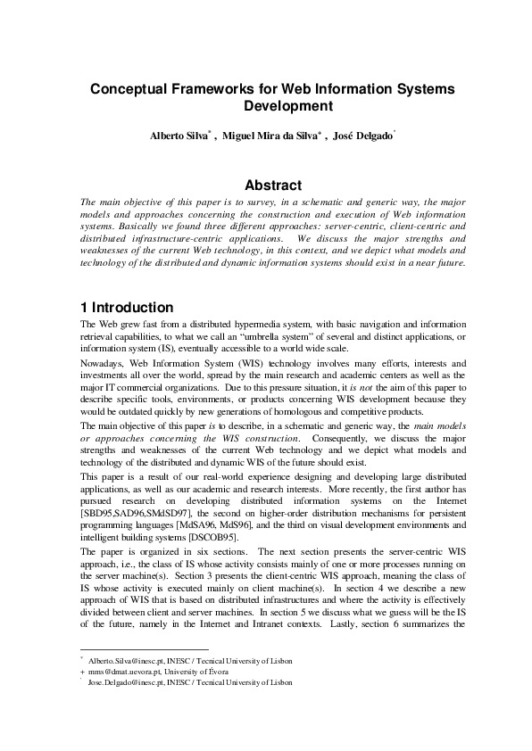 (PDF) Conceptual frameworks for Web information systems development