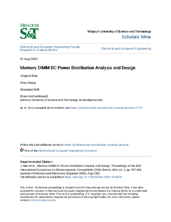 (PDF) Memory DIMM DC power distribution analysis and design