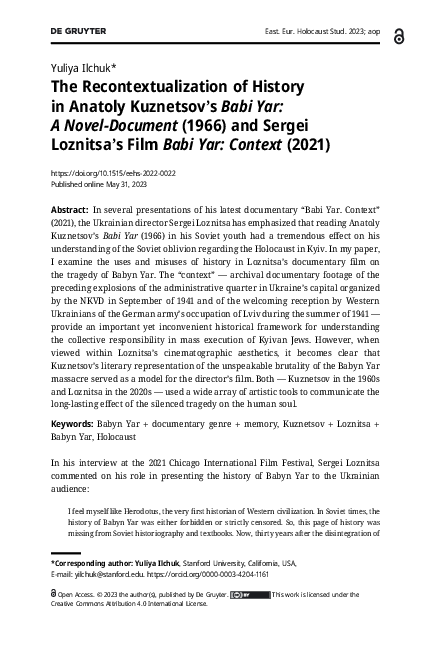 (PDF) The Recontextualization of History in Anatoly Kuznetsov’s Babi ...