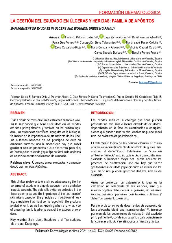 (PDF) La gestión del exudado en úlceras y heridas: familia de apósitos