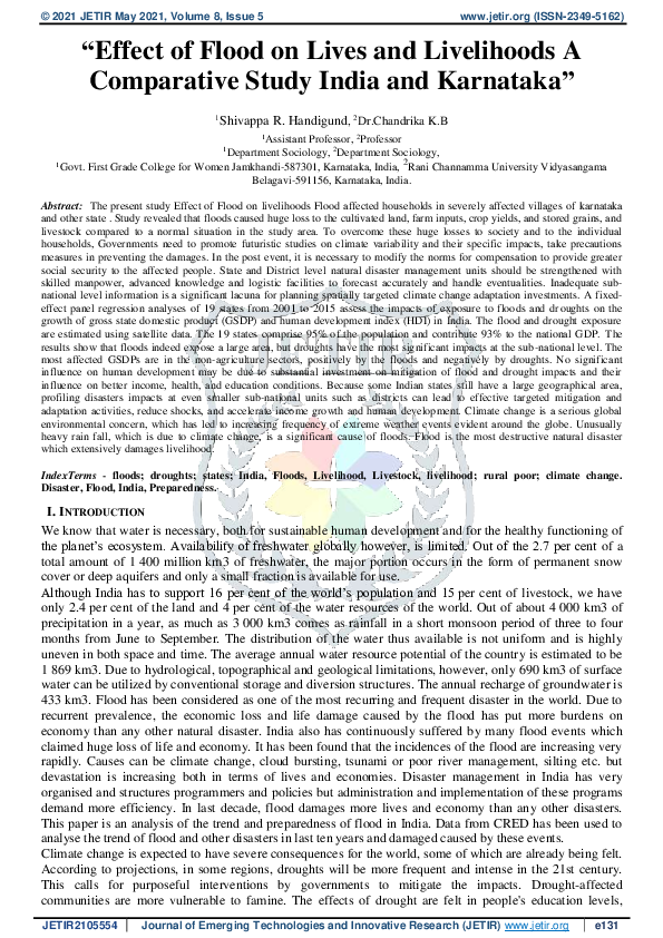 (PDF) Effect of Flood on Lives and Livelihoods A Comparative Study India and Karnataka