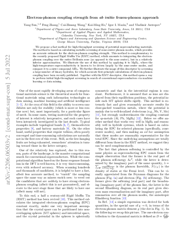 (PDF) Electron-phonon coupling strength from ab initio frozen-phonon ...