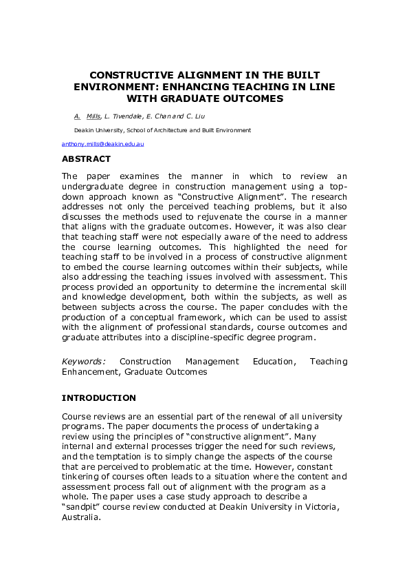 (PDF) Constructive alignment in the built environment: enhancing teaching in line with graduate ...