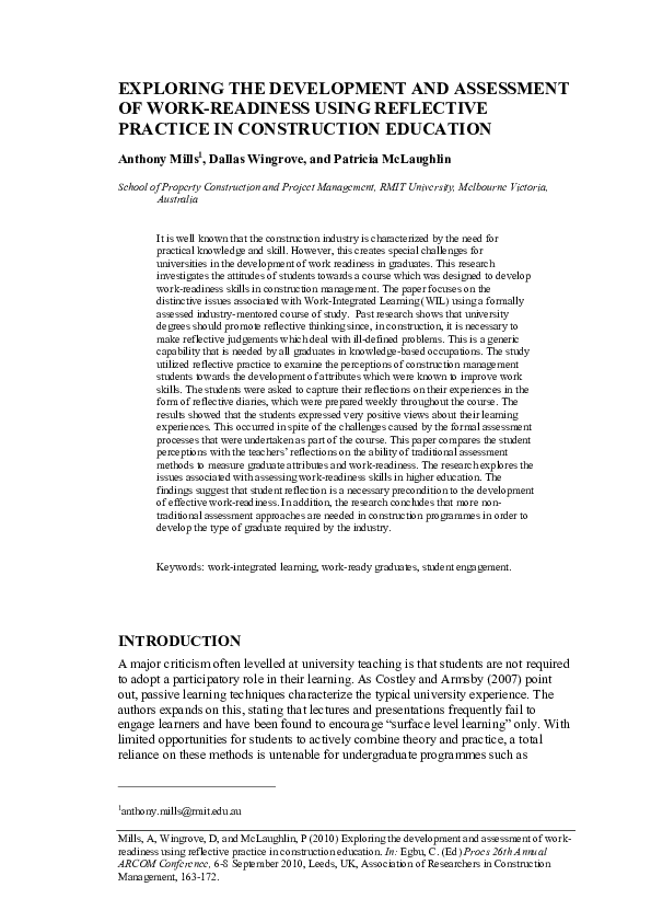 (PDF) Exploring the development and assessment of work-readiness using ...