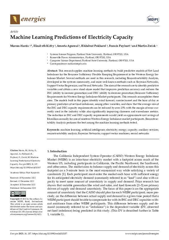 (PDF) Machine Learning Predictions of Electricity Capacity