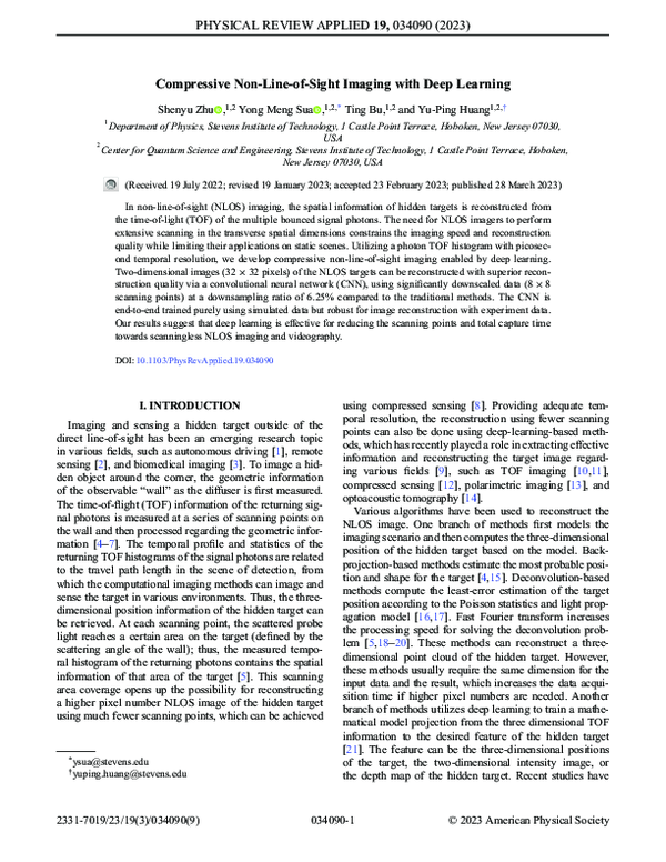 (PDF) Compressive Non-Line-of-Sight Imaging with Deep Learning