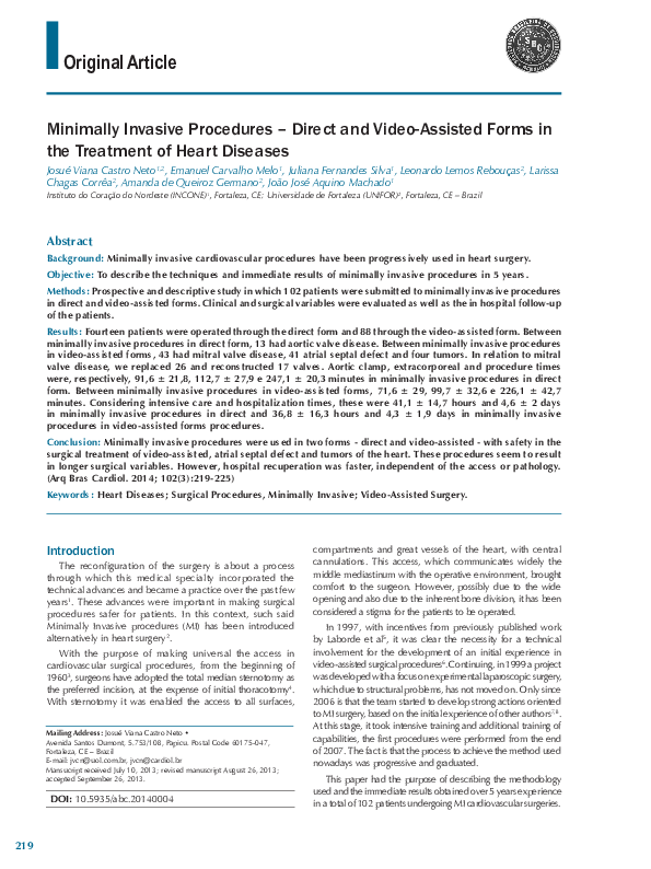 (PDF) Minimally Invasive Procedures - Direct and Video-Assisted Forms in the Treatment of Heart ...