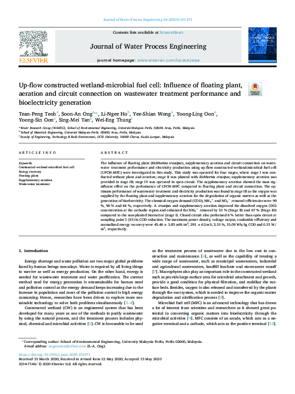 (PDF) Up-flow constructed wetland-microbial fuel cell for azo dye, saline, nitrate remediation ...
