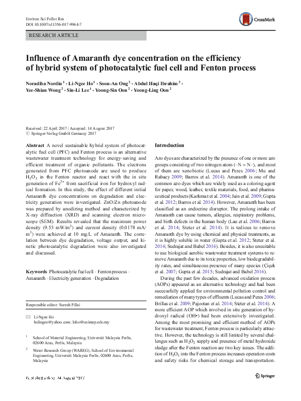 (PDF) Influence of Amaranth dye concentration on the efficiency of ...