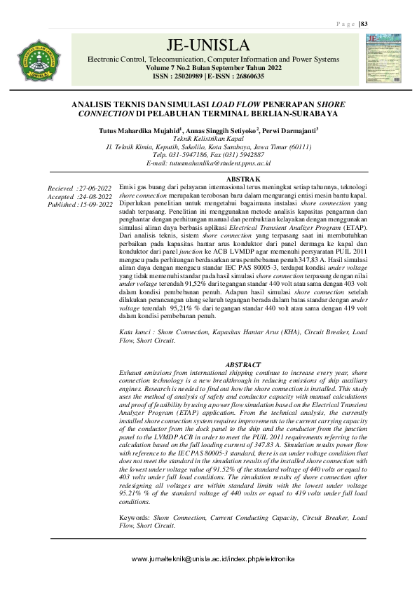(PDF) Analisis Teknis Dan Simulasi Load Flow Penerapan Shore Connection ...