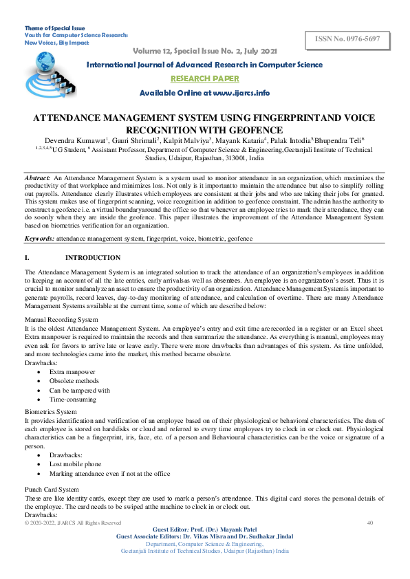 (PDF) Biometric Attendance System with Geofencing
