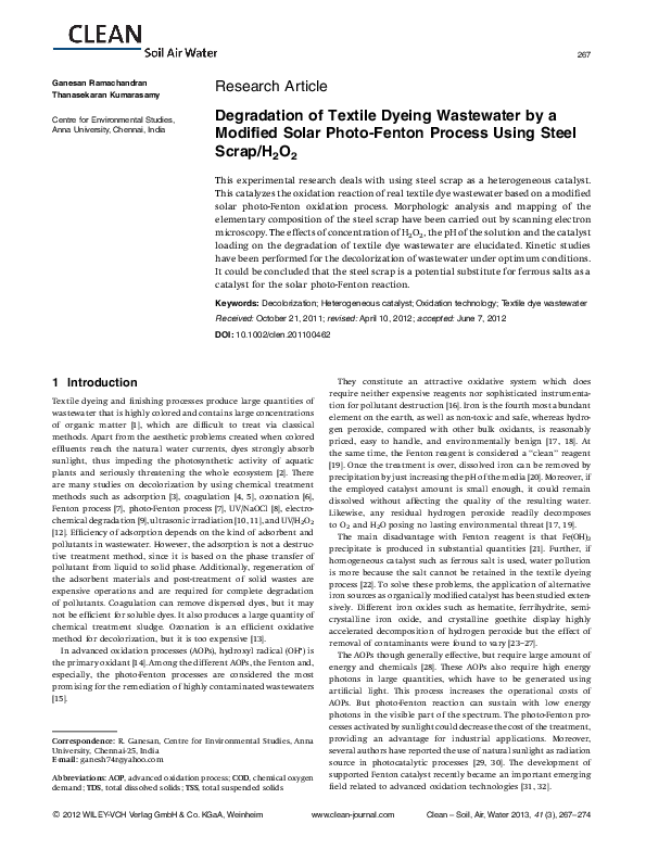 (PDF) Degradation of Textile Dyeing Wastewater by a Modified Solar ...