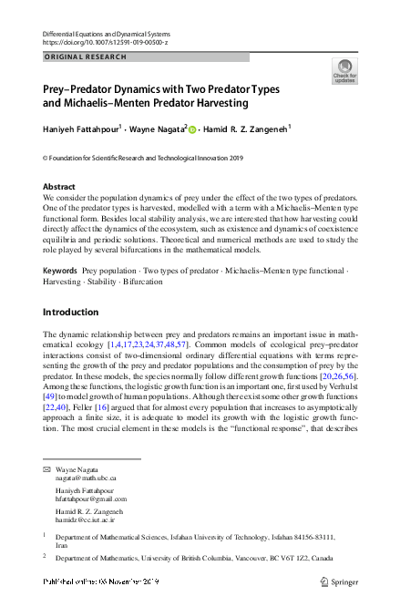 (PDF) Prey–Predator Dynamics with Two Predator Types and Michaelis ...