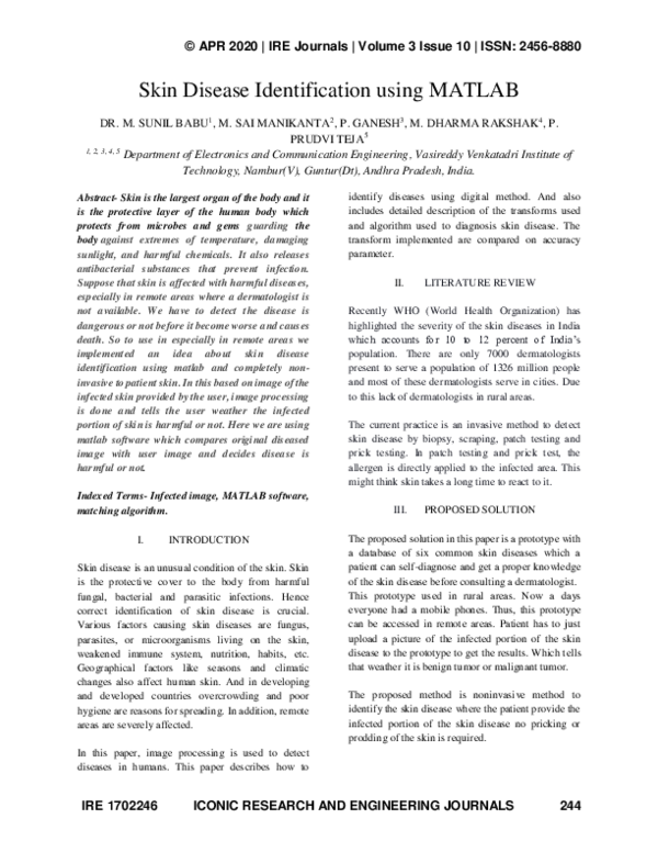 Pdf Skin Disease Identification Using Matlab Ire Journals