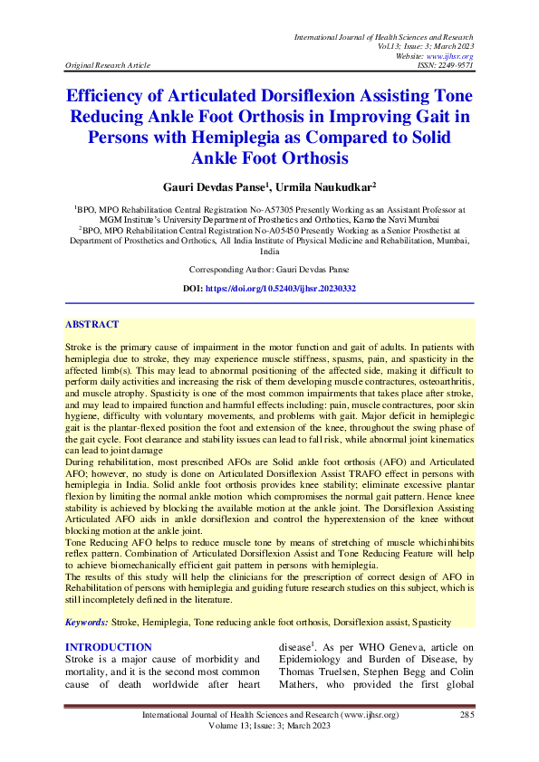 (PDF) Efficiency of Articulated Dorsiflexion Assisting Tone Reducing ...