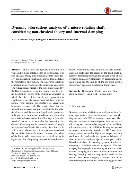 (PDF) Dynamic bifurcations analysis of a micro rotating shaft considering non-classical theory ...