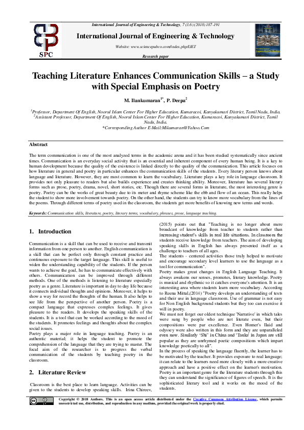 (PDF) Teaching Literature Enhances Communication Skills – a Study with ...
