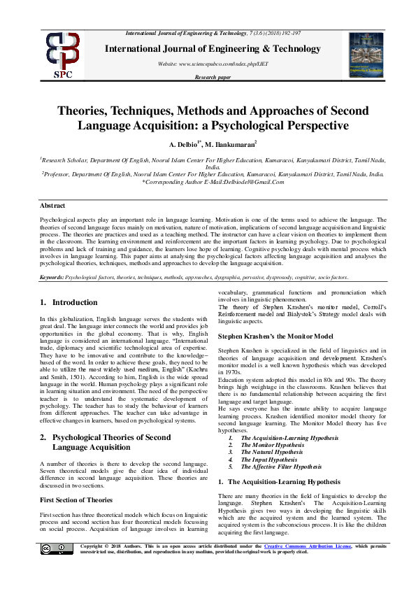 (PDF) Theories, Techniques, Methods and Approaches of Second Language Acquisition: a ...