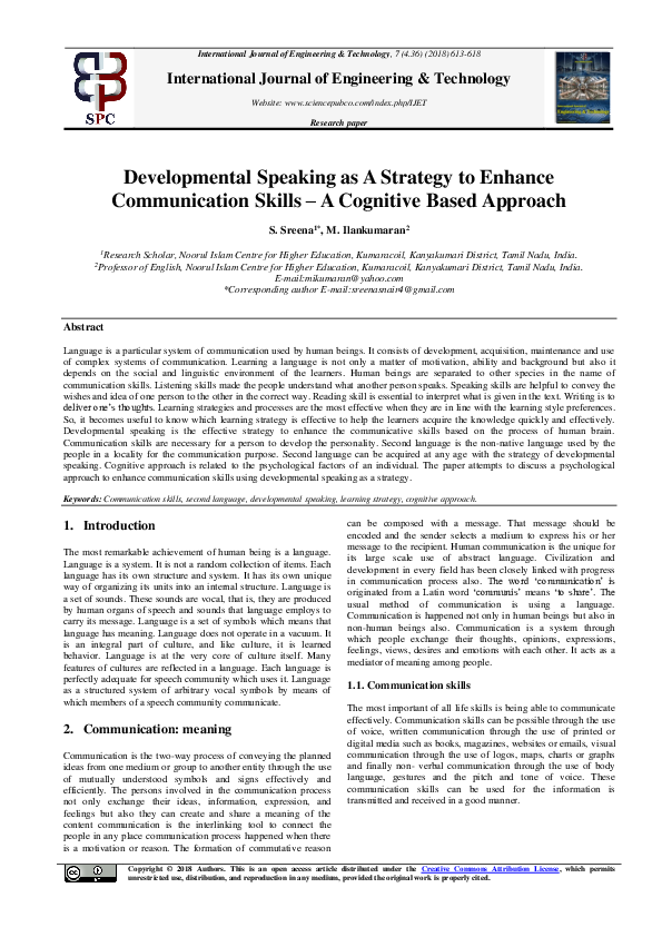 (PDF) Developmental Speaking as A Strategy to Enhance Communication Skills – A Cognitive Based ...