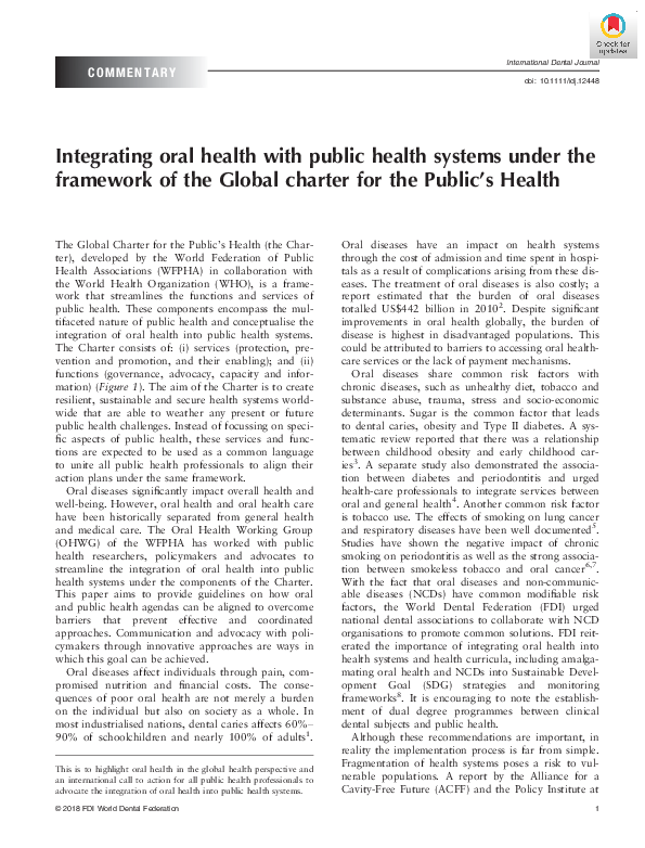 (PDF) Integrating oral health with public health systems under the ... (PDF) Integrating oral health with public health systems under the ...