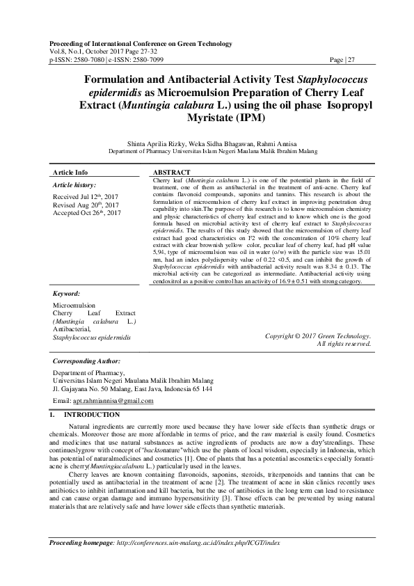 (PDF) Formulation and Antibacterial Activity Test Staphylococcus ...