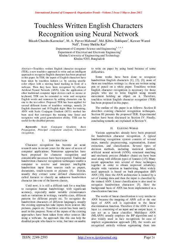 (PDF) Touchless Written English Characters Recognition using Neural Network