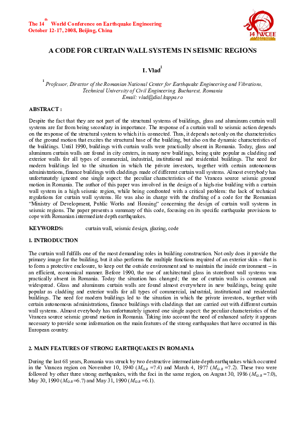 (PDF) A Code for Curtain Wall Systems in Seismic Regions