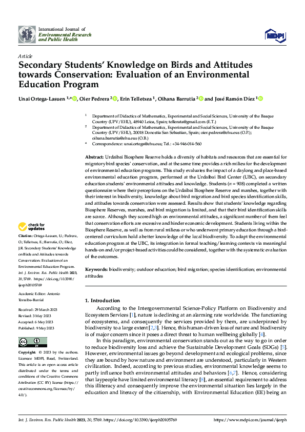 (PDF) Secondary Students’ Knowledge on Birds and Attitudes towards Conservation: Evaluation of ...