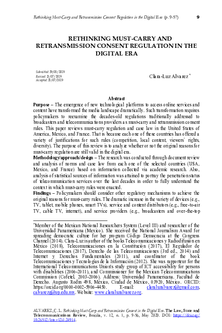 (PDF) Rethinking must-carry and retransmission consent regulation in ...