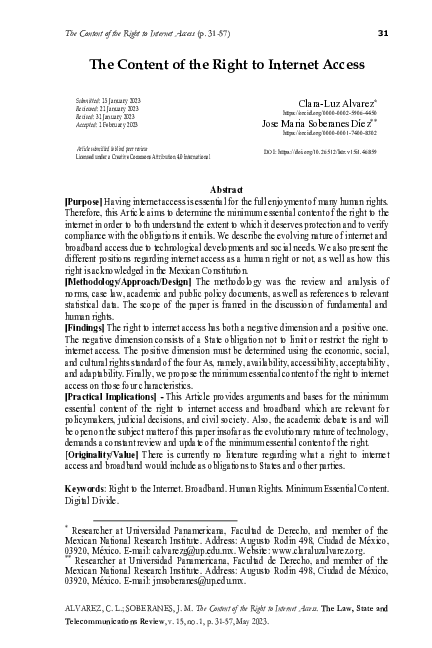 (PDF) The Content of the Right to Internet Access | Clara Luz Alvarez ...