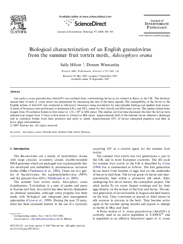 (PDF) Biological characterization of an English granulovirus from the ...