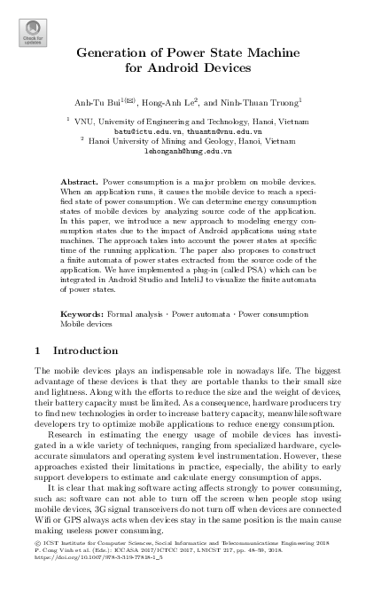 (PDF) Generation of Power State Machine for Android Devices