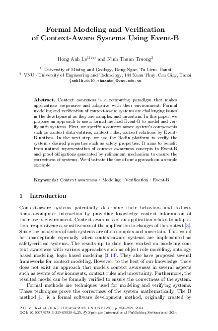 (PDF) Formal Modeling and Verification of Context-Aware Systems Using ...