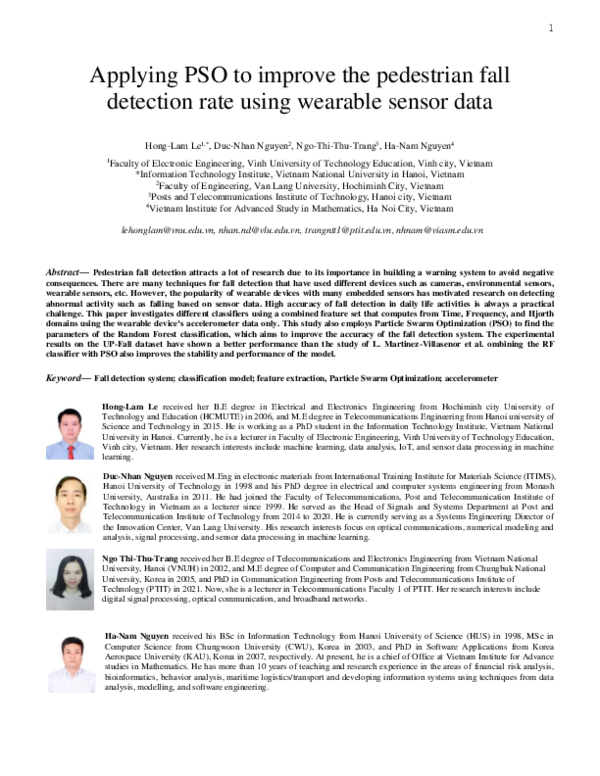 (PDF) Applying PSO to improve the pedestrian fall detection rate using wearable sensor data