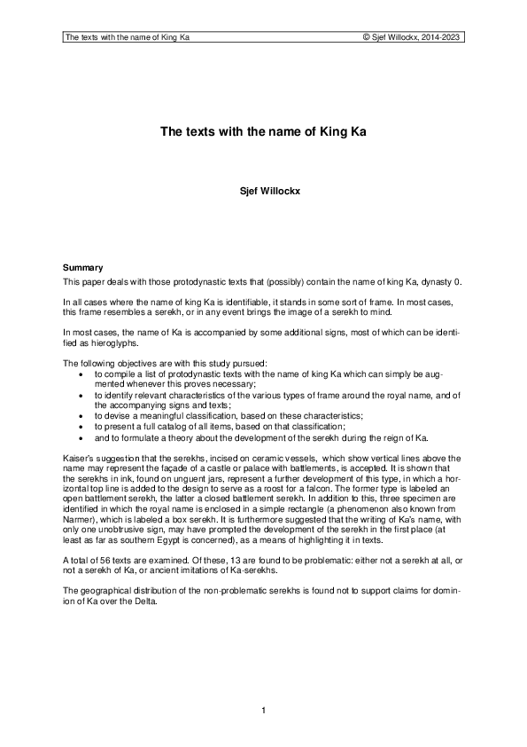 (PDF) The Texts with the Name of King Ka