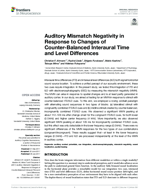 (PDF) Auditory Mismatch Negativity in Response to Changes of Counter ...