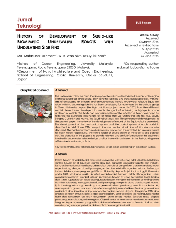 (PDF) History of Development of Squid-Like Biomimetic Underwater Robots ...