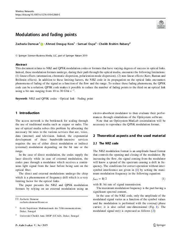 (PDF) Modulations and fading points | Brahim Rabany - Academia.edu