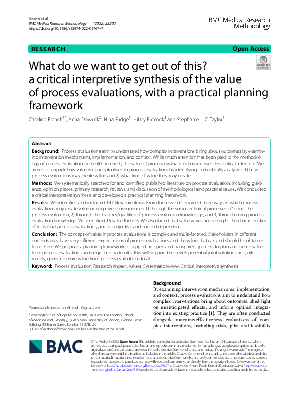 (PDF) What do we want to get out of this? A critical interpretive synthesis of the value of ...