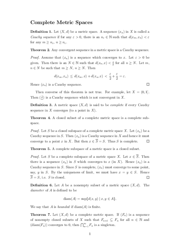 (PDF) Complete Metric Spaces
